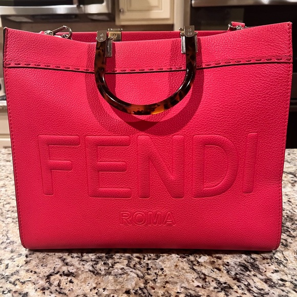 Fendi | Bags | Fendi Sunshine Medium Shoppertote Red Authentic Gently ...